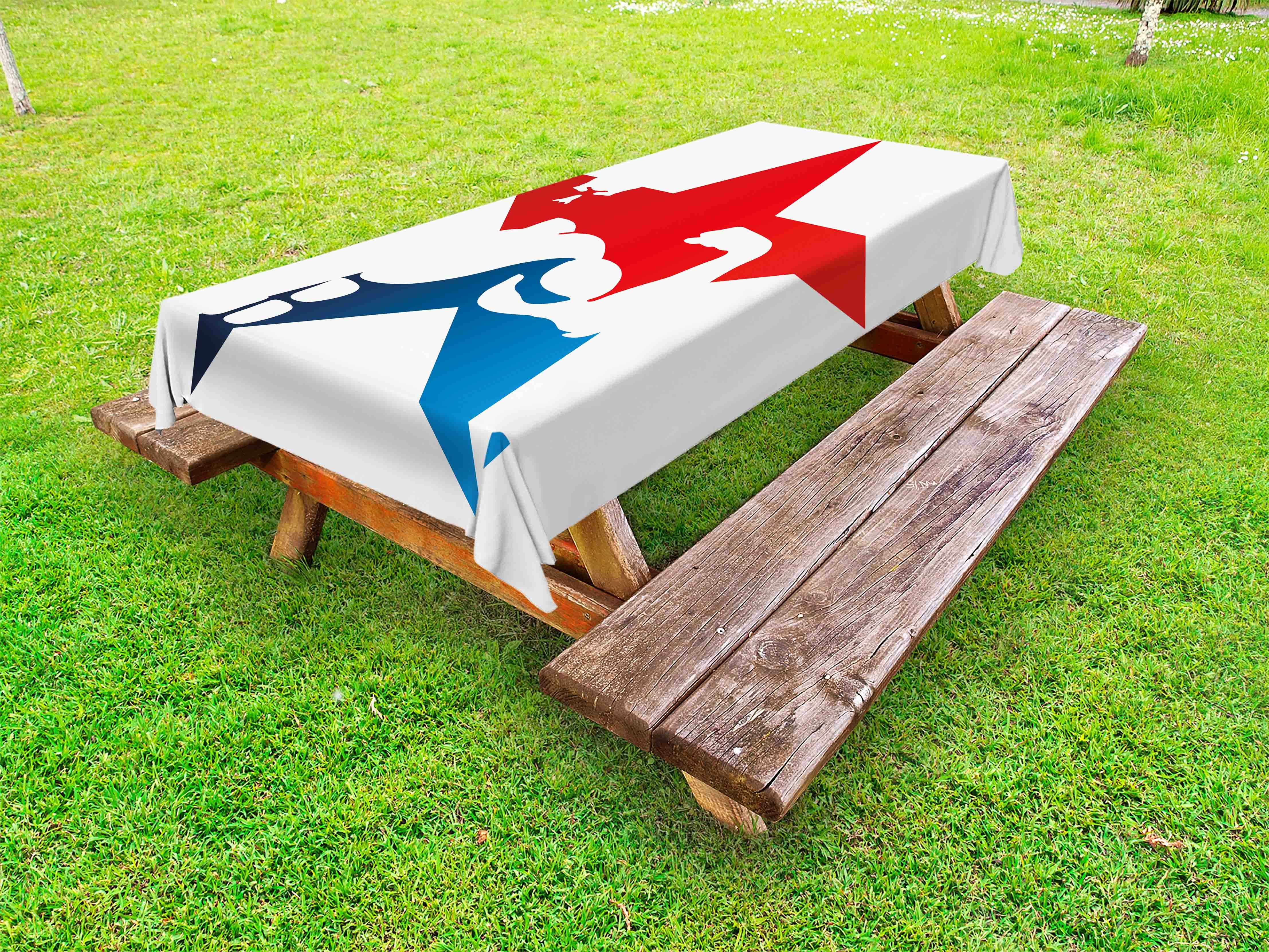 Fitness Outdoor Tablecloth, Athlete Bodybuilder Silhouette in a Star ...