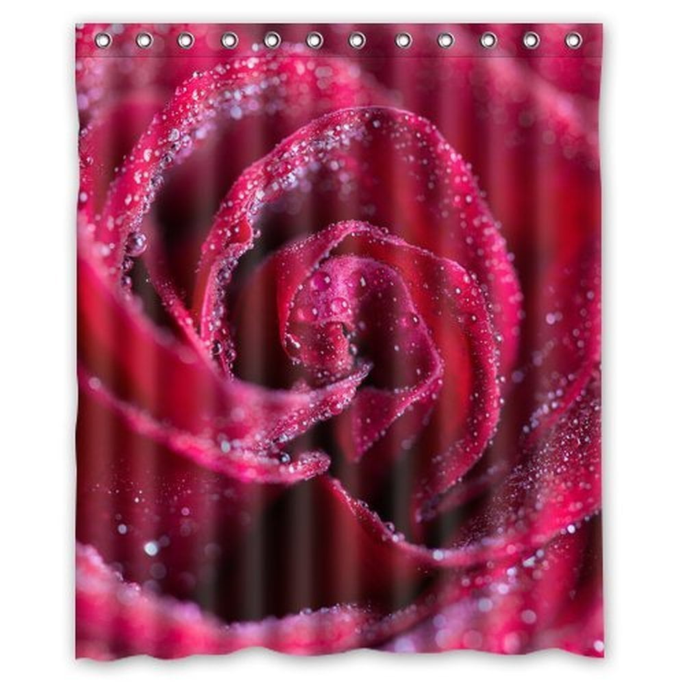 GreenDecor Raindrops Red Rose Waterproof Shower Curtain Set with Hooks ...