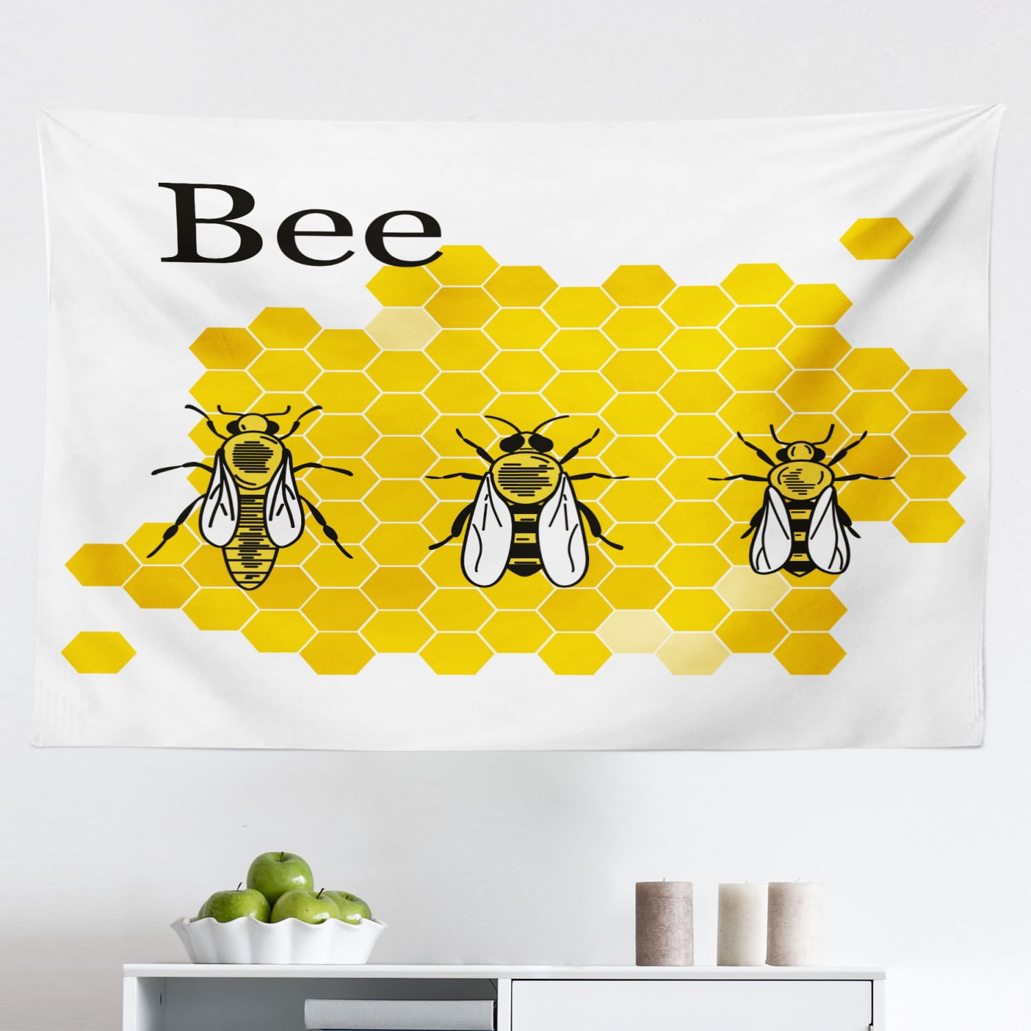 Queen Bee Tapestry, Repeating Continuous Print of Striped Buzzing Flies ...