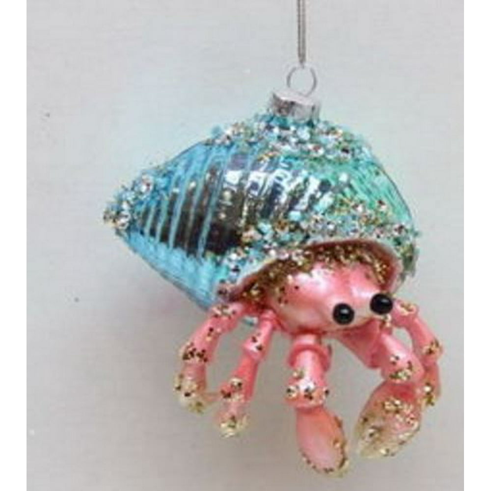 December Diamonds Blue Shell Hermit Crab Glass Christmas Ornament ...