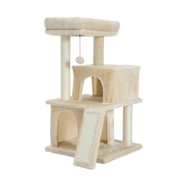 35"H Cat Tree with Double Condos & Fully Wrapped Scratching Sisal Posts ...