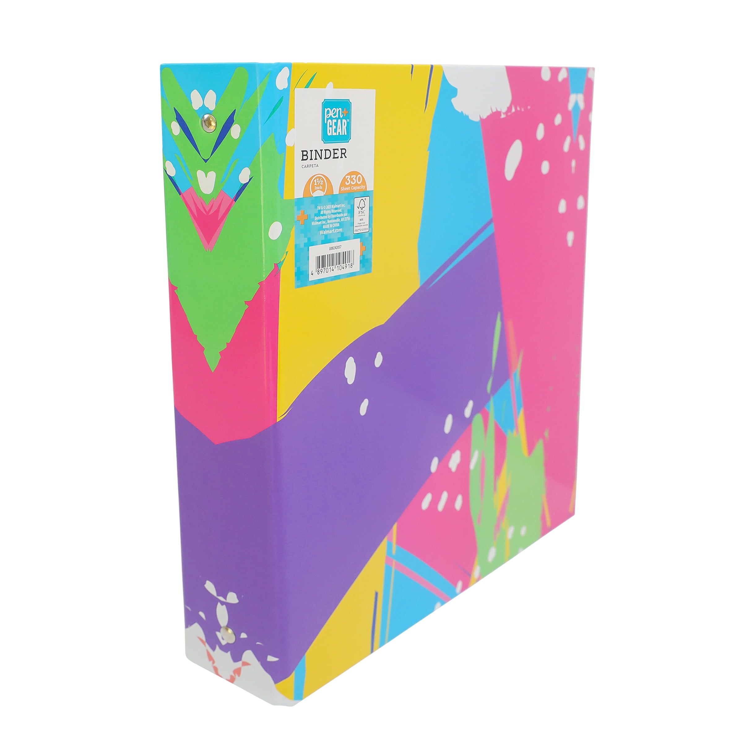 Pen+Gear 1 1/2" Fashion Paper Binder, Paint Splash, O Ring, Letter Size ...