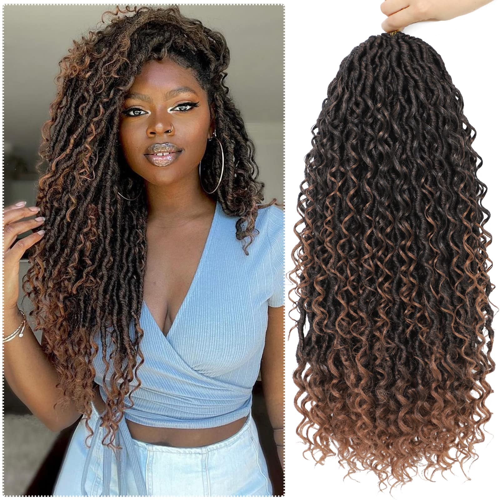 6 Packs Curly Faux Locs Crochet Hair, 22 Inch Goddess Locs Crochet Hair ...