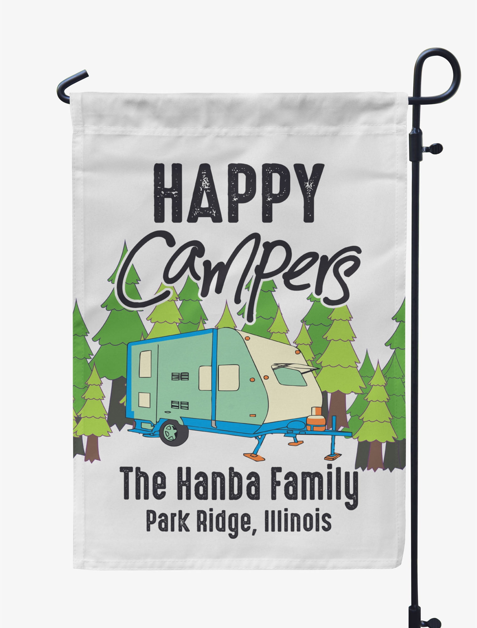 Printtoo White Happy Campers Big Travel Trailer CampingFlagCustom ...