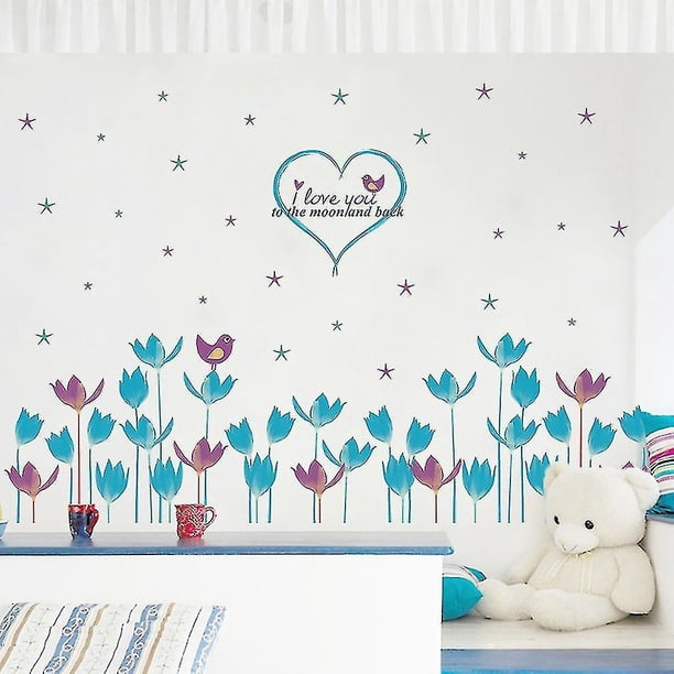 2pcs Blue Flowers Wall Corner Decals Removable Waterproof Skirting Line ...