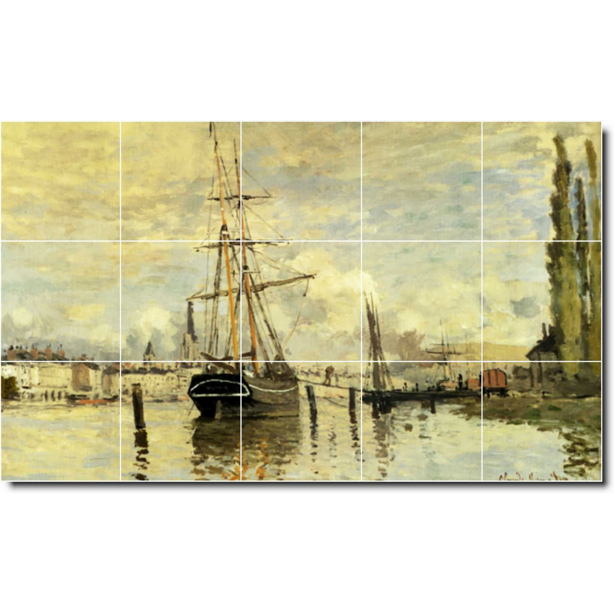 Ceramic Tile Mural-Claude Monet Ships Shower Tile Mural 23. 30" w x 18 ...