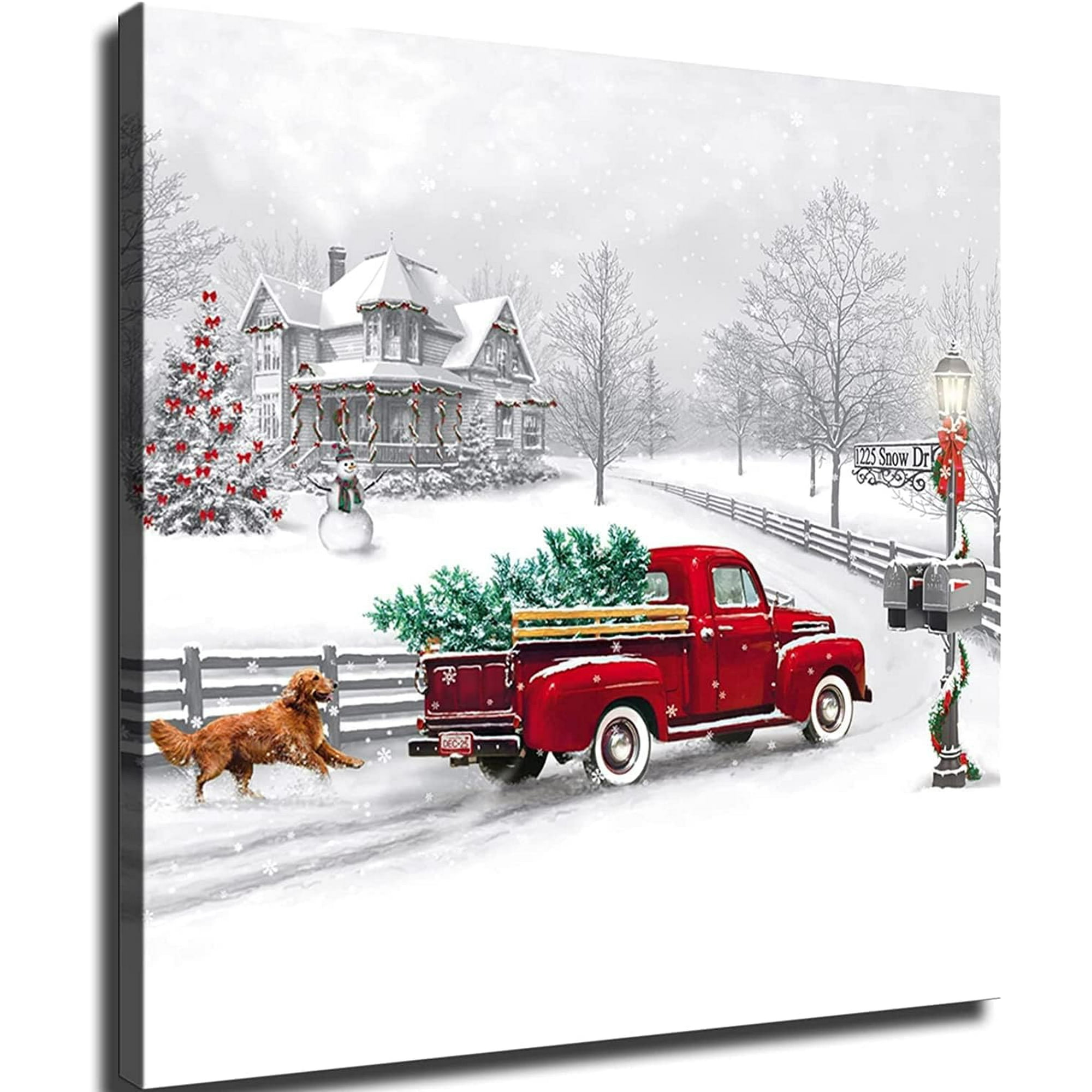 Click here for Laicaiw Christmas Winter Red Truck Vintage Car Pos... prices