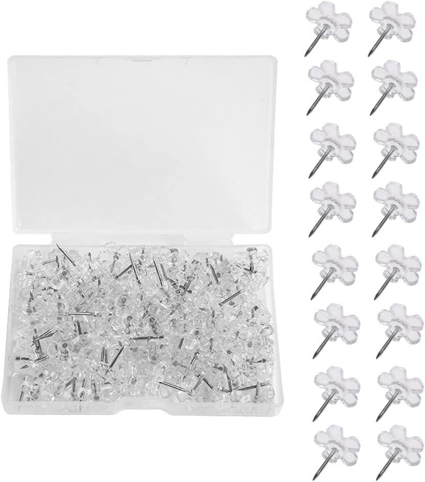 100pcs Clear Push Pins Thumb Tacks Flat Plastic Head Tacks Flower-Shape ...