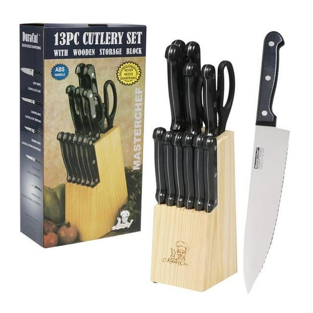 MasterChef 13-Piece Kitchen Knife Set w Wooden Storage Block Stainless ...