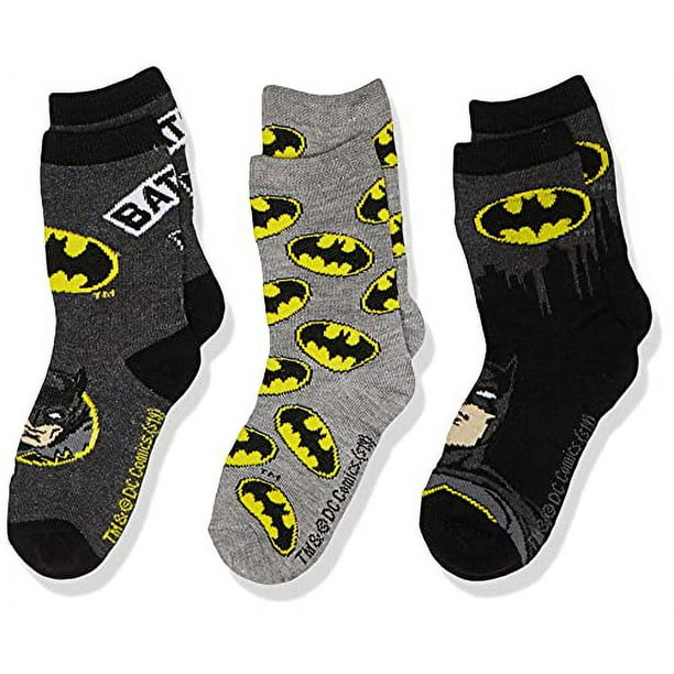 BATMAN boys Batman 3 Pack Crew Casual Sock, Black Assorted, Shoe Size 3 ...