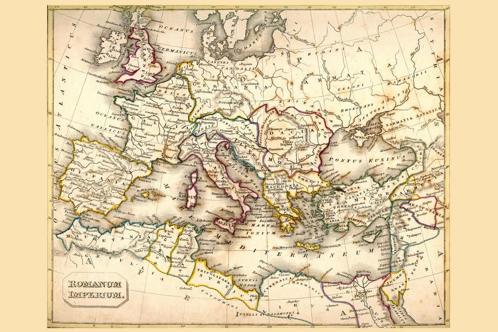 Roman Empire Antique Style Map Travel World Map with Cities Detail Map ...