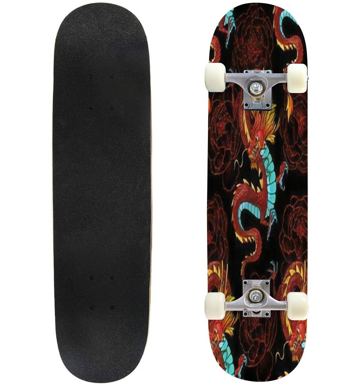Chinese dragons and peonies seamless Outdoor Skateboard Longboards 31 ...