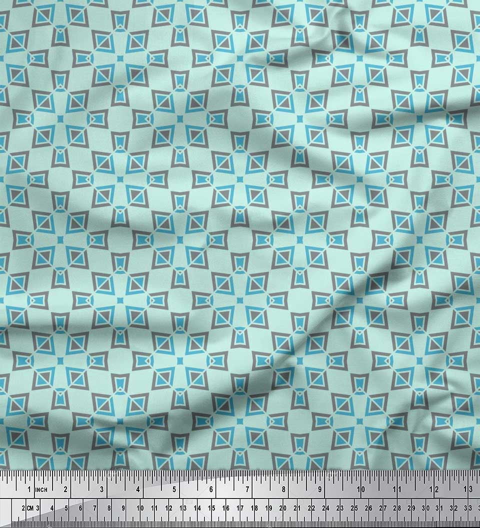 Soimoi Green Satin Silk Fabric Square & Triangle Geometric Print Fabric ...