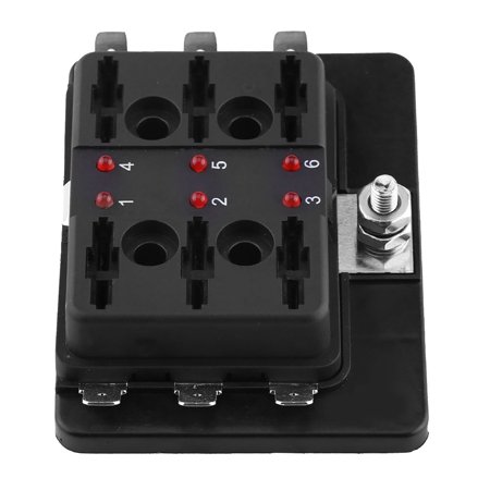 Fuse Block, M5 Stud LED Warning Light Blade Fuse Holder 30A 6 Way PA66 ...