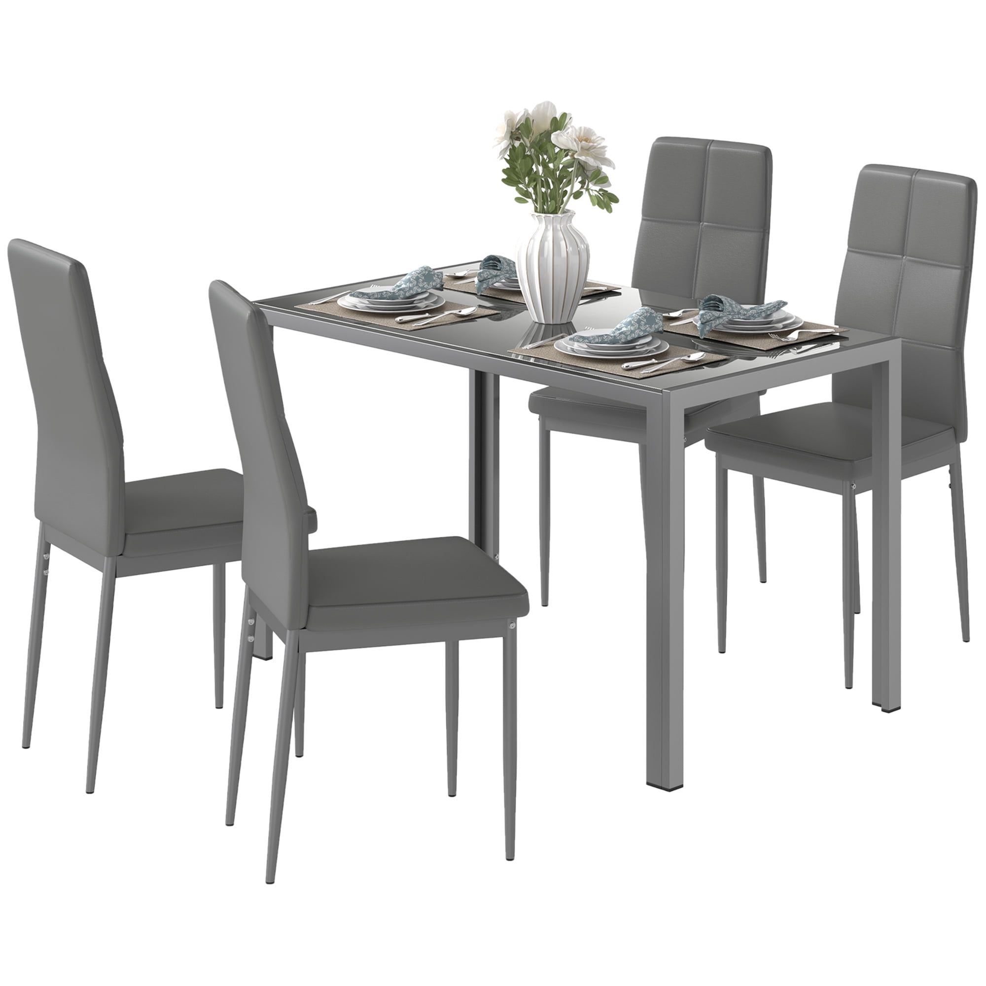 Click here for Homcom Dining Table Set For 4  Rectangular Glass K... prices