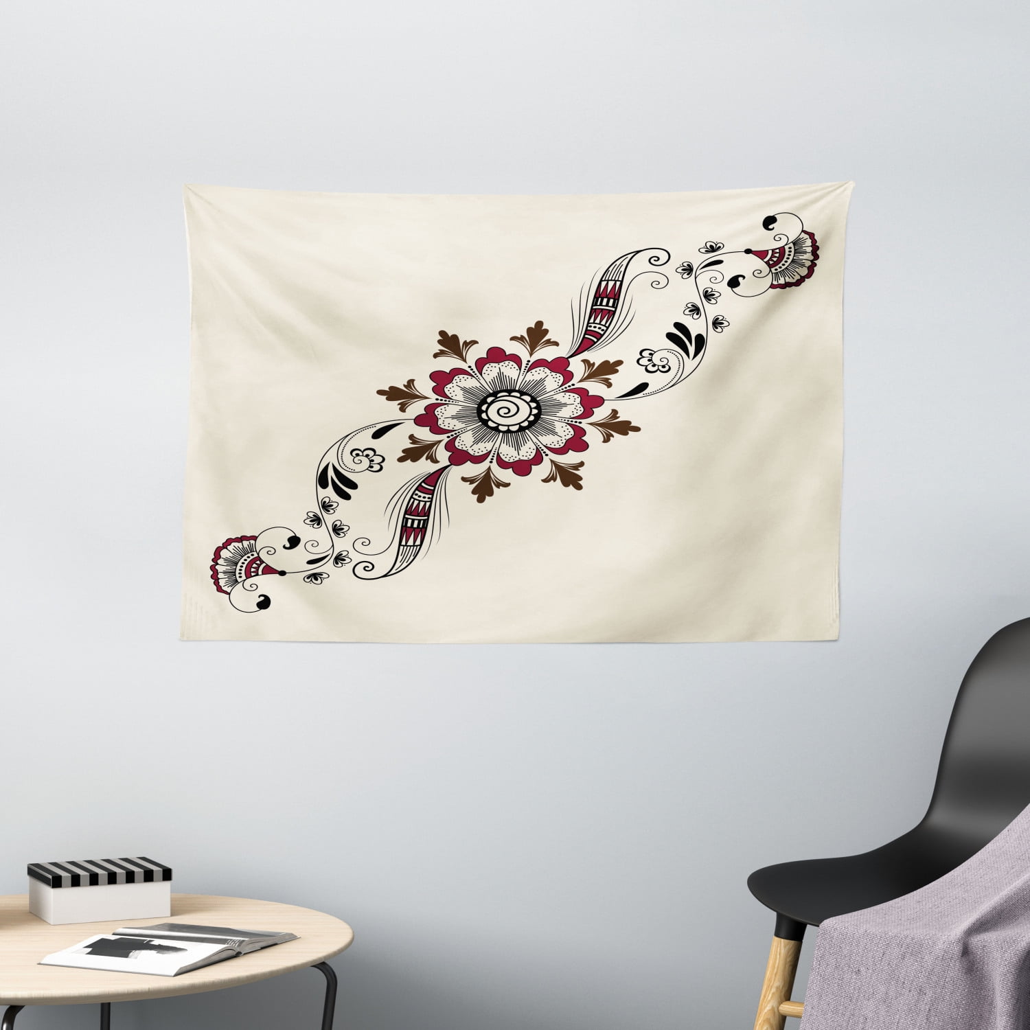 Henna Tapestry, Colorful Floral Pattern Asian Mehndi Arrangement Nature ...