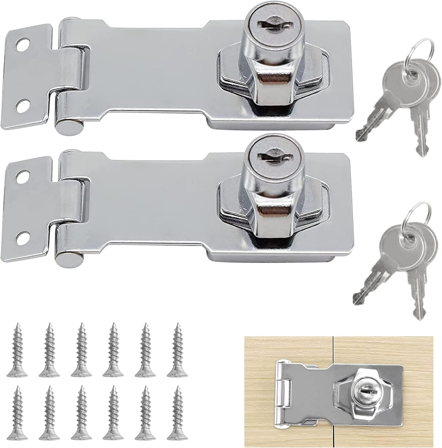 2 PCS Door Lock Hasps, 2.5inch Keyed Hasp Locks with Padlock Shed Keys ...