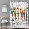Bathroom Shower Curtain Watercolor Parrot on Vintage Postcard ...