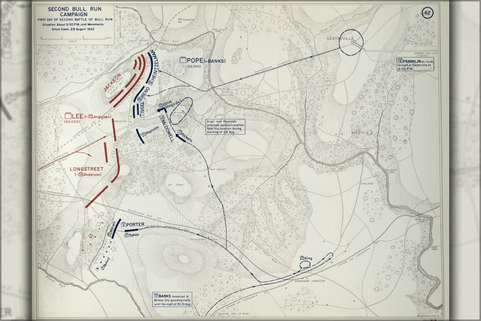 24"x36" Gallery Poster, map of Civil War Second Bull Run Campaign, 1862 ...