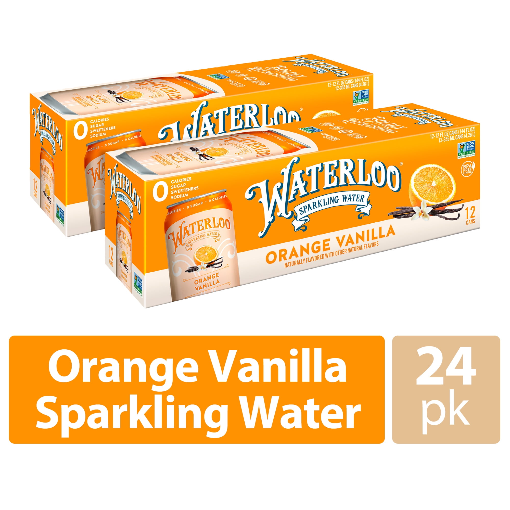 Waterloo Sparkling Water, Orange Vanilla, 12 fl oz, 24 Pack Cans ...