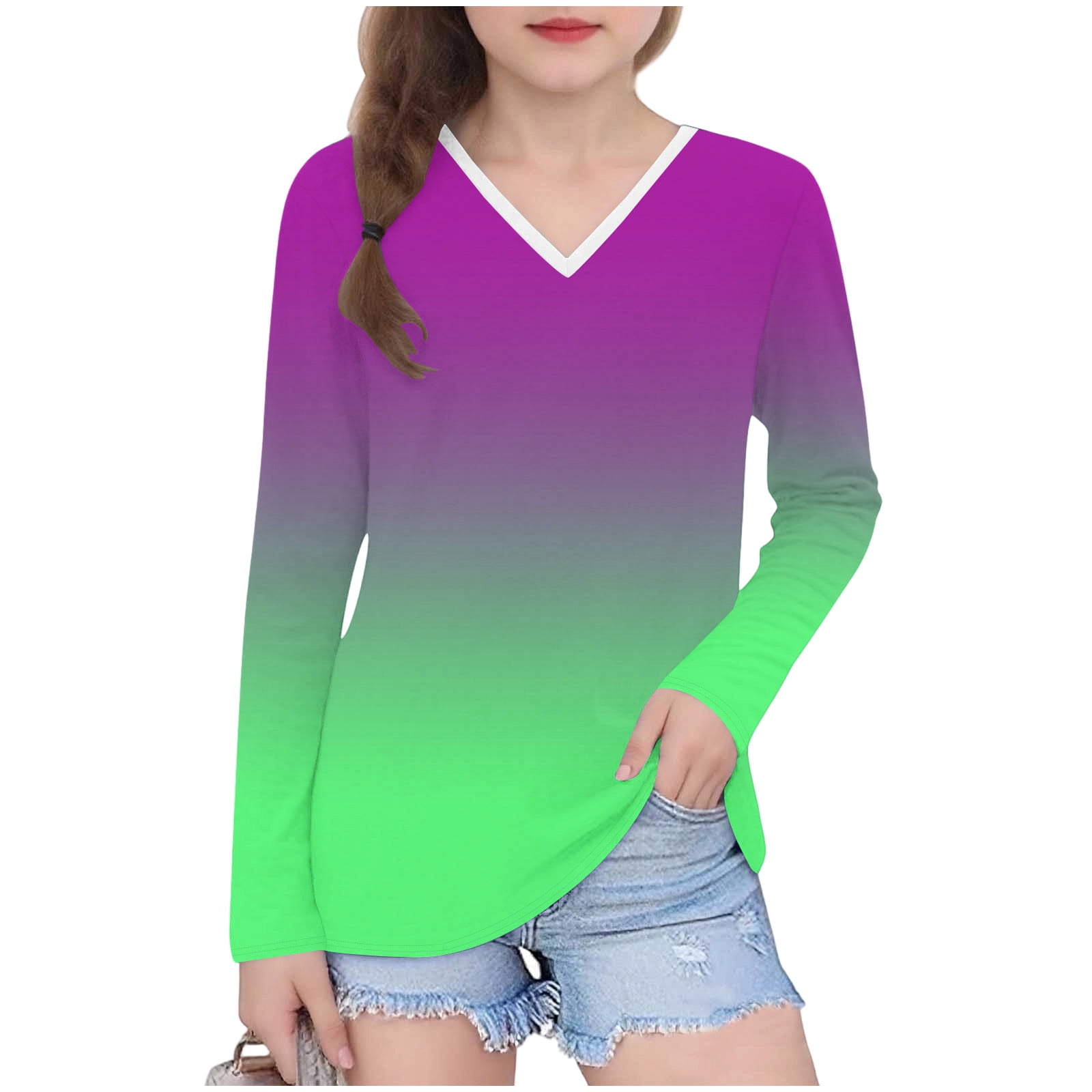 Click here for Zbxnli Teen Girls T-Shirts Gradient Long Sleeve Te... prices