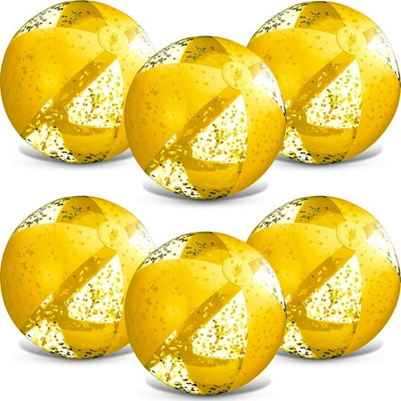 Junmo 6 Pack 16 Inch Inflatable Glitter Beach Ball Confetti Beach Balls ...
