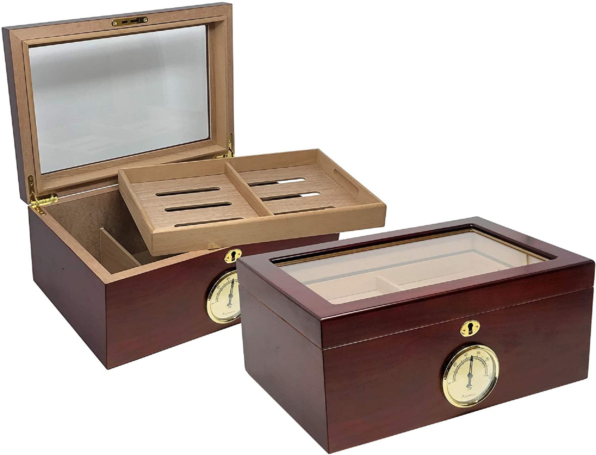 Berkeley Glass Top Cigar Humidor w/External Hygrometer - Cherry Finish ...