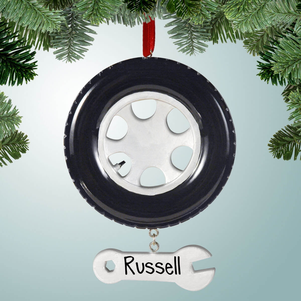 Personalized Mechanic Tire with Hanging Wrench Christmas Ornament ...