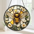 Bee Flower Scene Round Suncatcher – Stained Glass Style Window ...