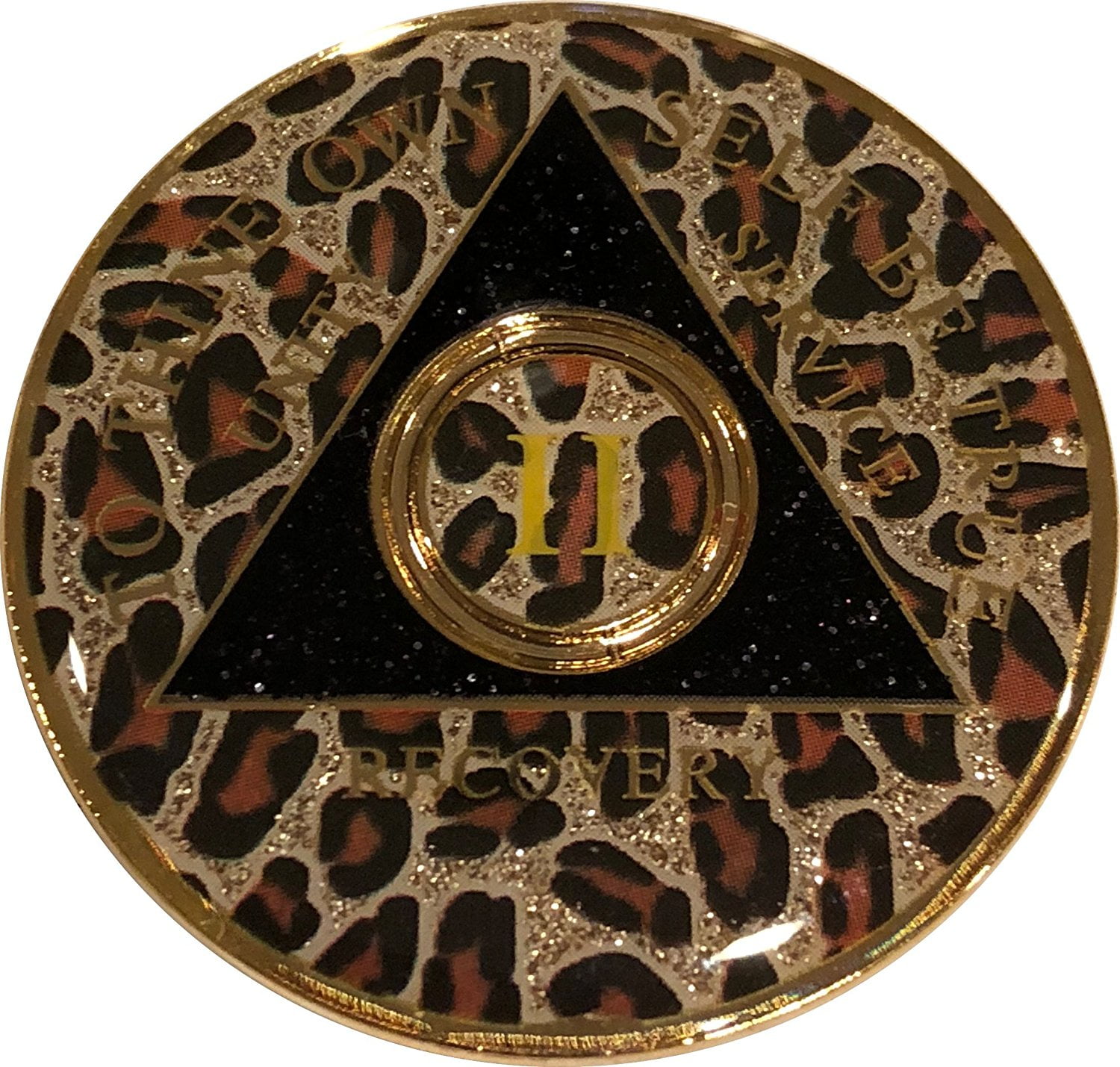 2 Year AA Medallion Leopard Animal Print Tri-Plate Sobriety Chip ...