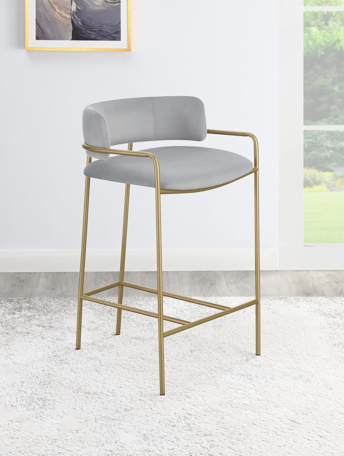 Comstock Upholstered Low Back Stool Grey and Gold - Walmart.com