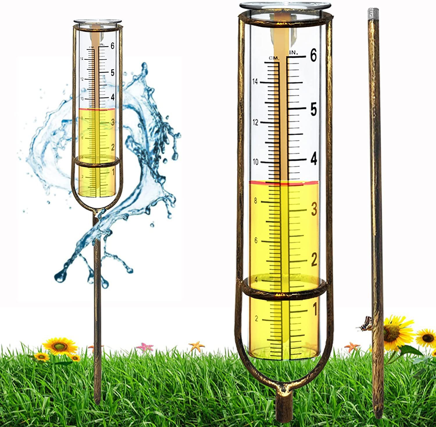 Vidrio de pluviómetro de 21 cm de alto, pluviómetro de litro con estaca ...