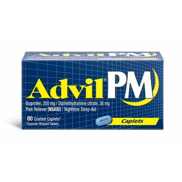 Advil PM Pain Reliever & Nighttime Sleep Aid Caplets, 80 Count ...