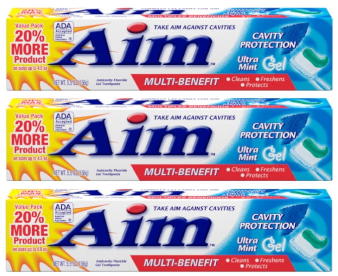 Aim Multi-Benefit Cavity Protection Gel Toothpaste, Ultra Mint 5.50 oz ...