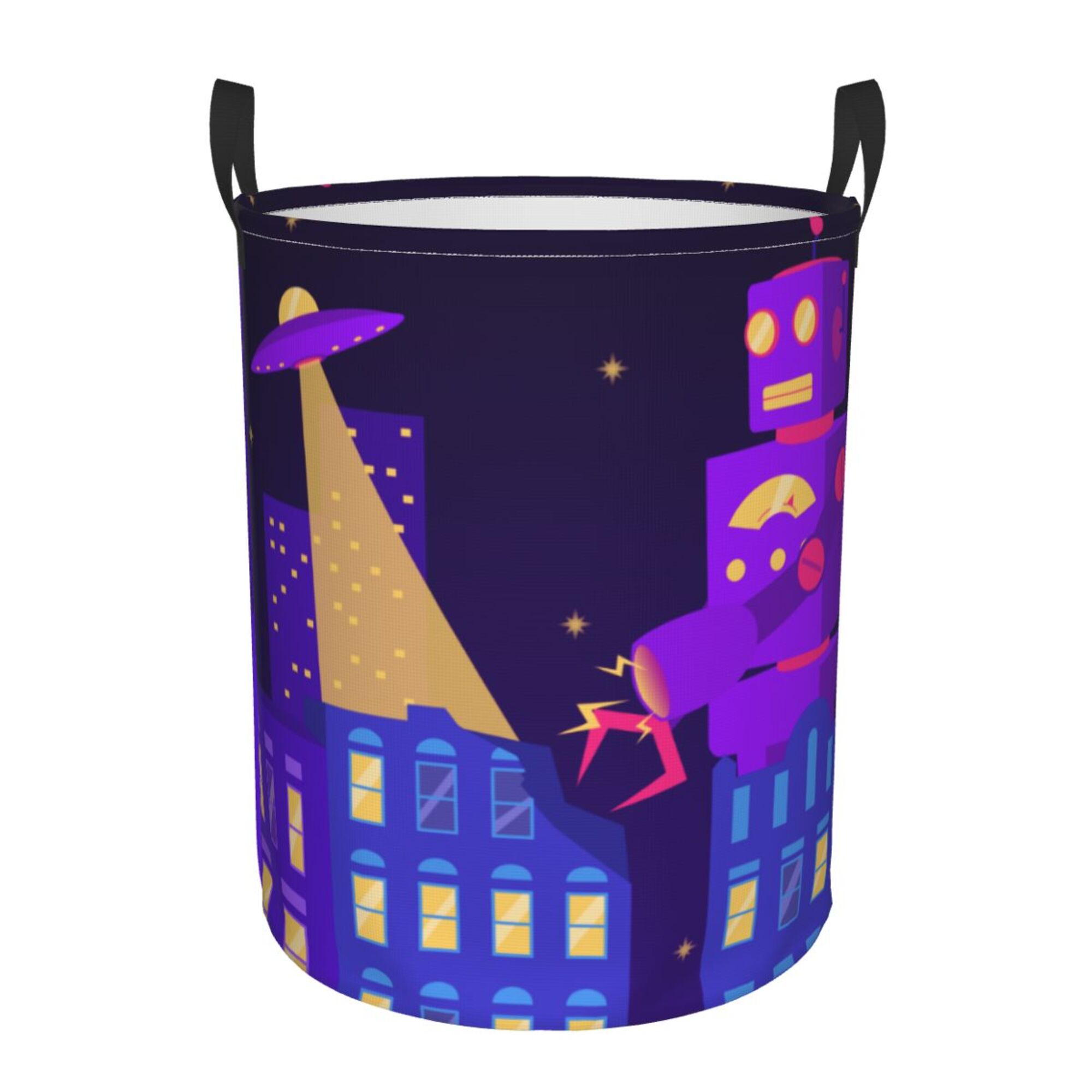 XMXY Round Laundry Basket Organizer, Vaporwave Robot Alien Spaceship ...