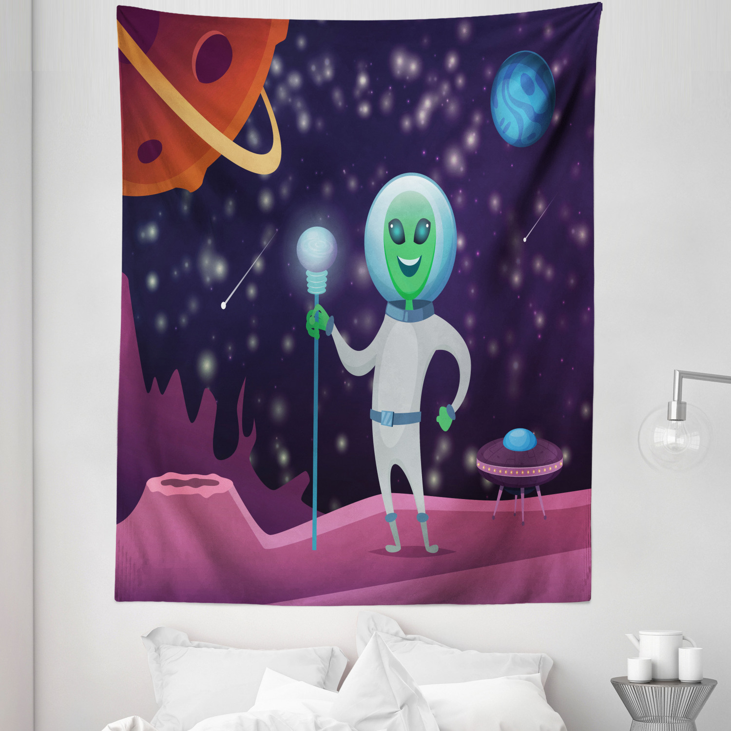 Alien Tapestry, Cosmic Space Background with Funny Character Outer ...