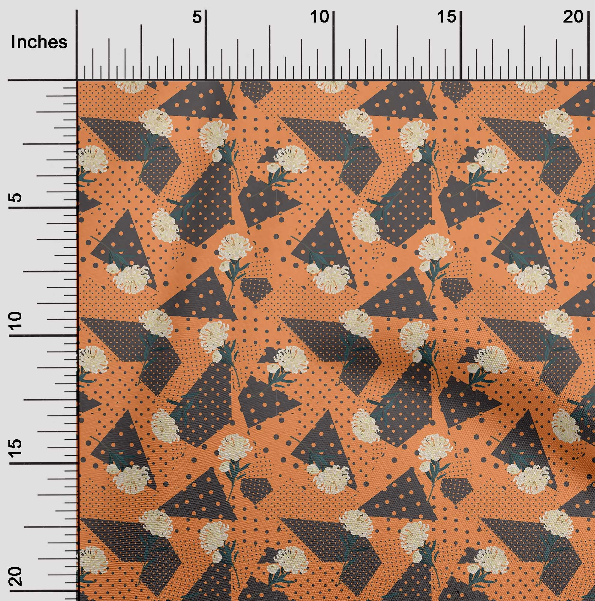 oneOone Cotton Cambric Rust Brown Fabric Geometric & Rose Floral Dress ...
