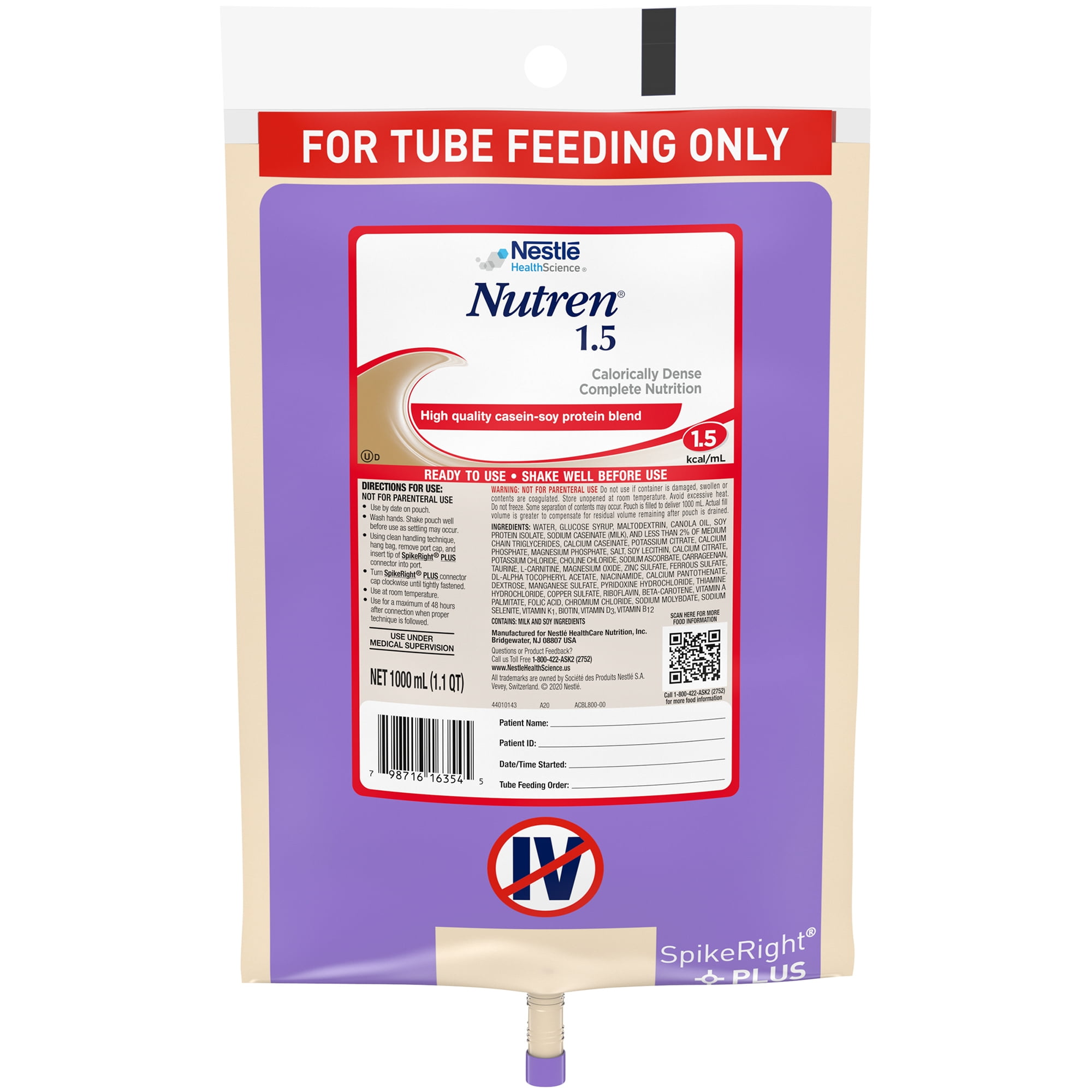 Nestle Nutren 1.5 Tube Feeding Formula Unflavored 1000 mL Ready to Hang ...