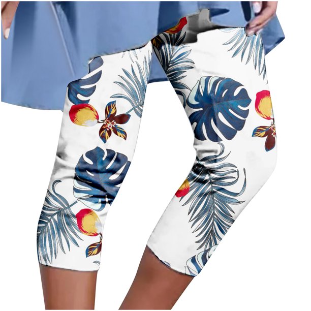 Oalirro Capris for Women Floral Print Light Weight Casual Summer Quick ...