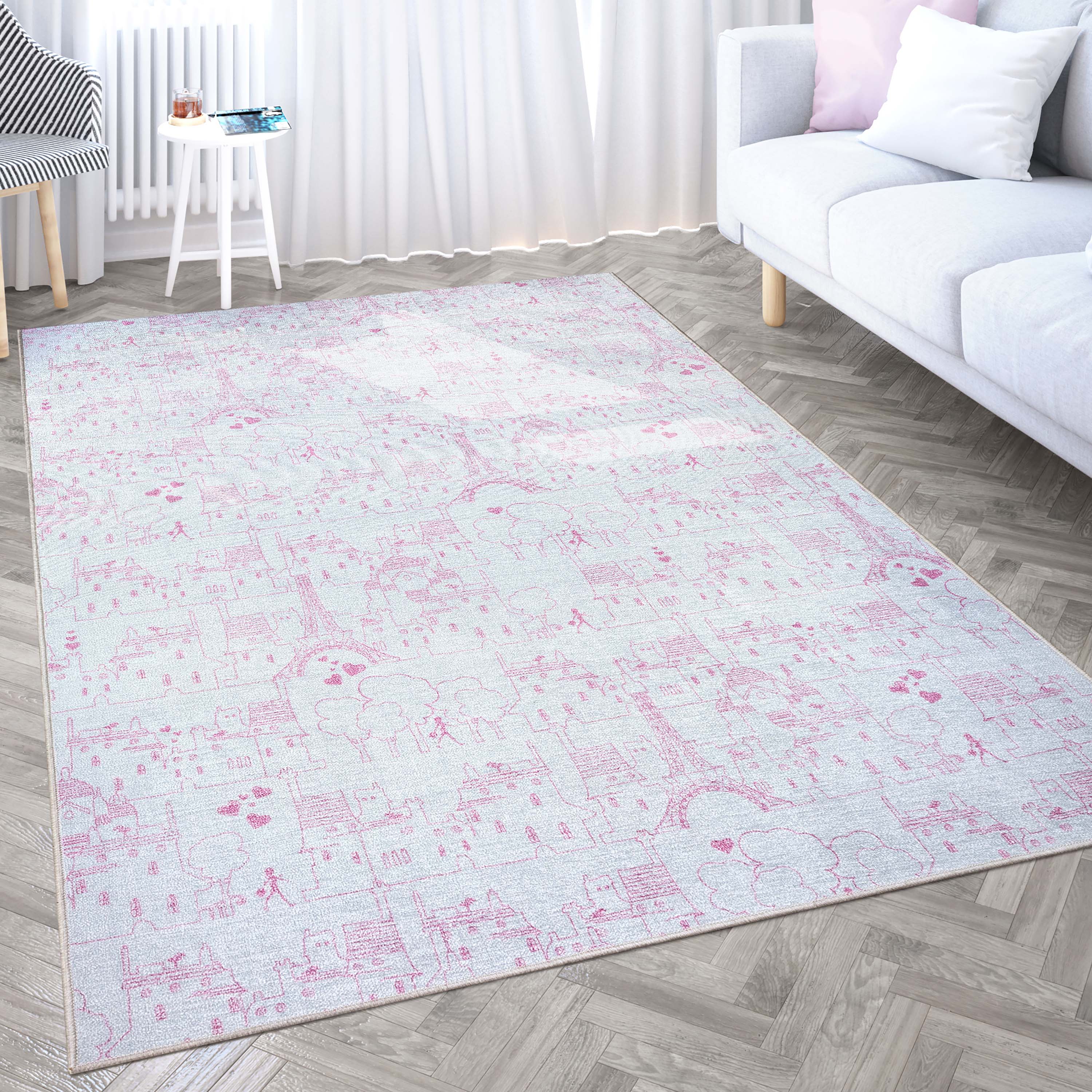 Miraculous Ladybug Paris Streets White 3'3" x 5' Ivory Pink Area Rug by ...