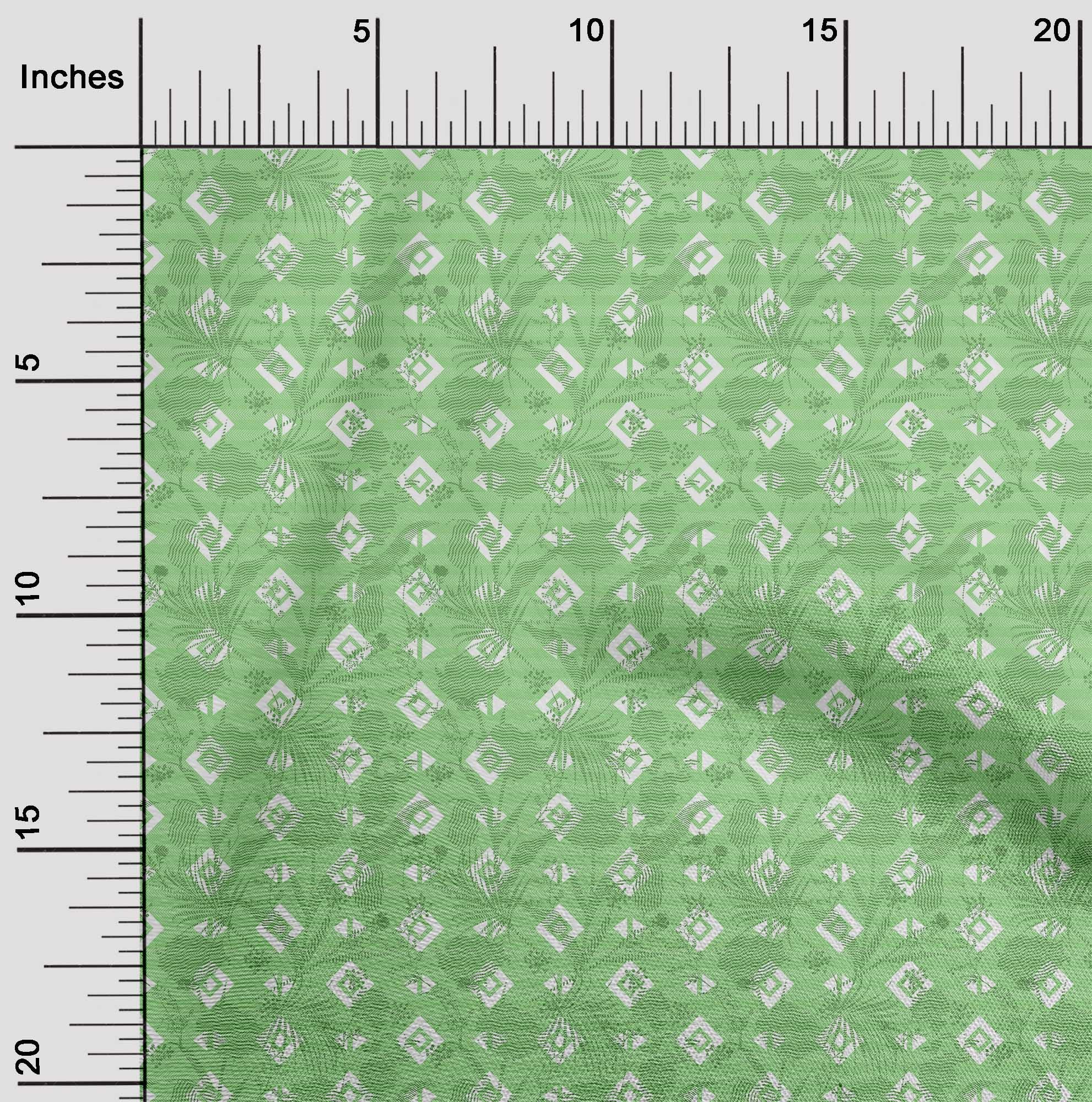 oneOone Silk Tabby Light Green Fabric Floral & Geometric Fabric For ...