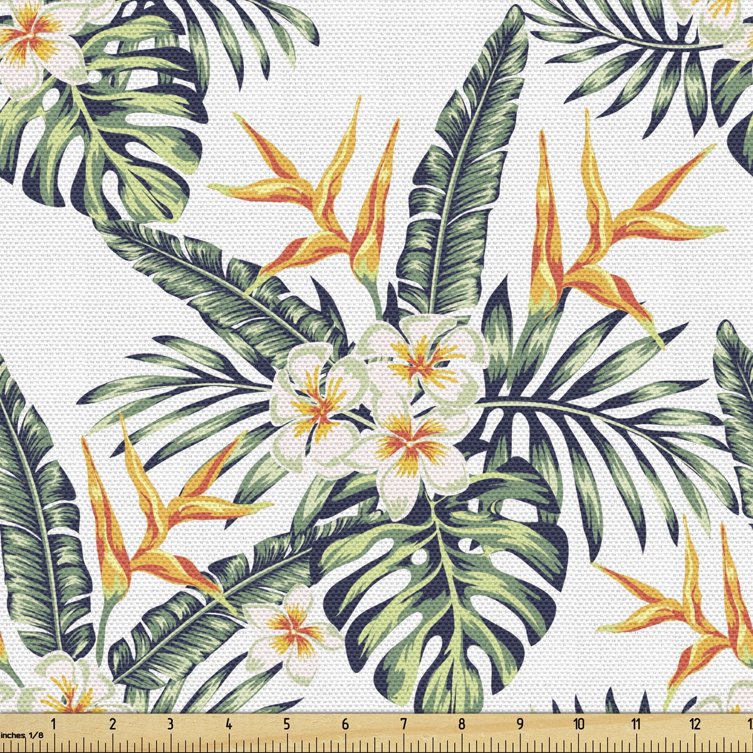 Hibiscus Fabric by the Yard, Summer Vibes Exotic Pointy Petal Flowers ...
