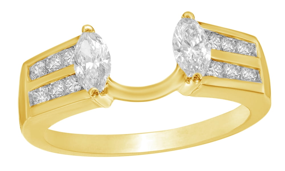 Marquise Cut White Natural Diamond Double Row Solitaire Enhancer In 14k ...