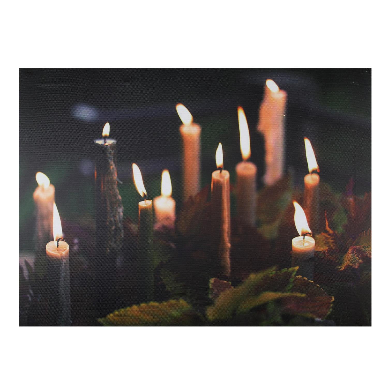 LED Lighted Flickering Candles with Fall Leaves Canvas Wall Art 11.75 ...