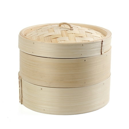 2 Tier 8-Inch Diameter Bamboo Steamer Chinese Dim Sum Basket for ...