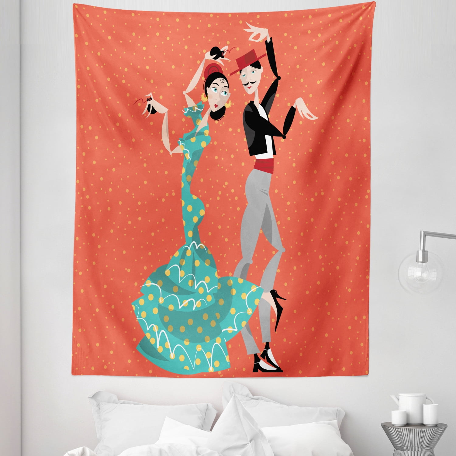 Spanish Tapestry, Flamenco Dancers Couple Performing in Historical Folk ...