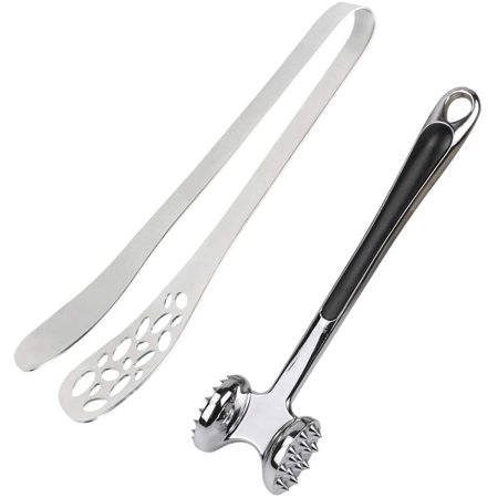 Stainless steel double-sided meat tenderizer and cooking tong set, Meat ...