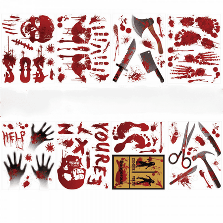 8 PCS Halloween Decorations Stickers Window Wall Floor Clings Bloody ...