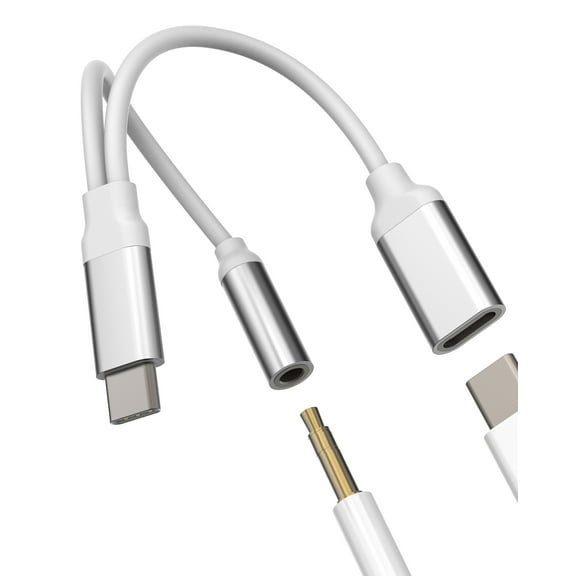 ASIASN-USB-C to 3.5mm Headphone and Charger Adapter, 3 in 1 Dual Type C ...