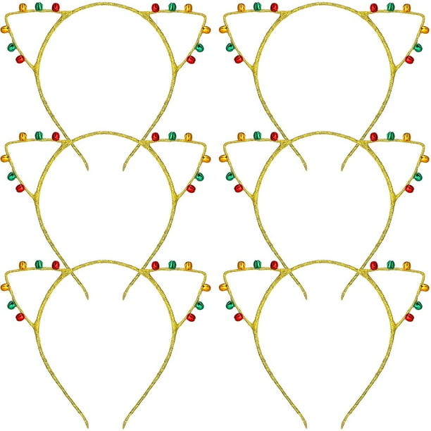 6 Pieces Christmas Jingle Bells Cat Ears Headbands Christmas Bells Hair ...